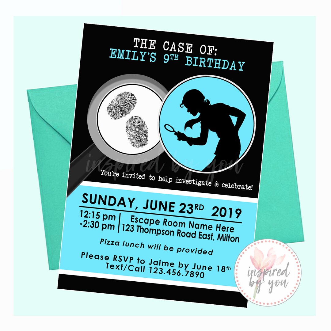 Escape Room Birthday Invitation Party , Detective, Sherlock, Nancy Drew ...