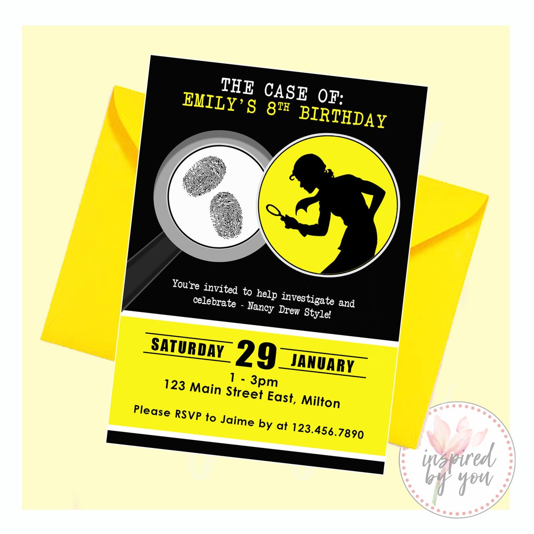 Nancy Drew Birthday Invitation Party | Detective | Sherlock | Escape ...