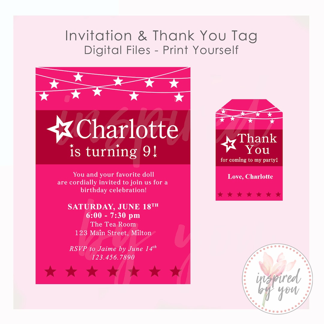Star Invitation Bundle | Birthday Invite & Gift Tag | Sleepover Doll ...