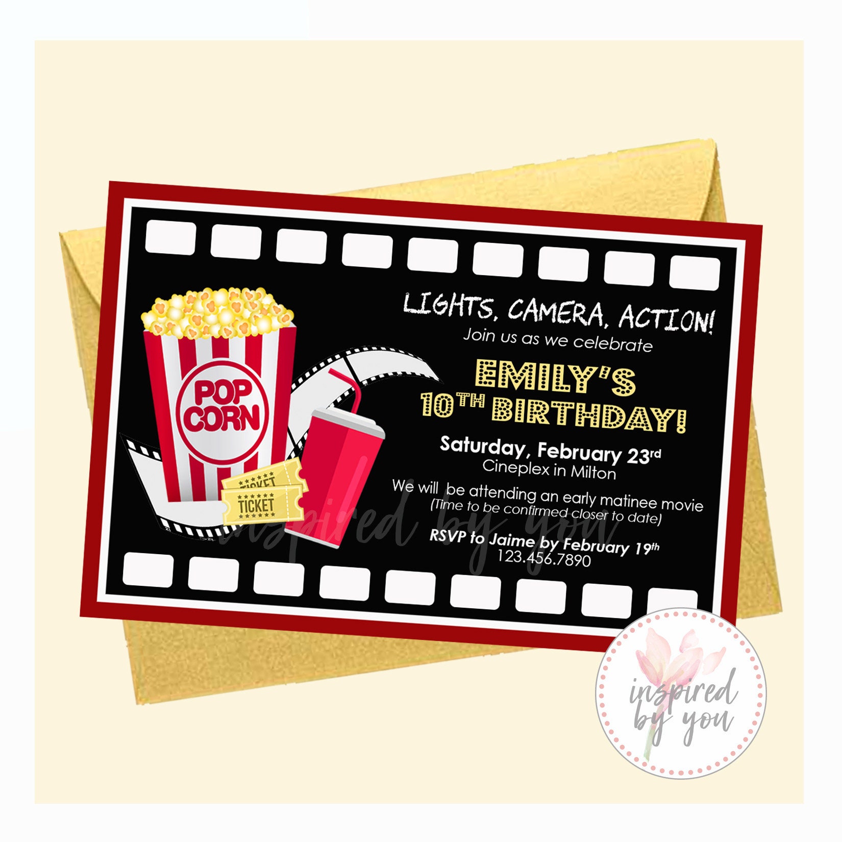 Movie Theatre Theater Cinema Invitation Lights Camera | Etsy