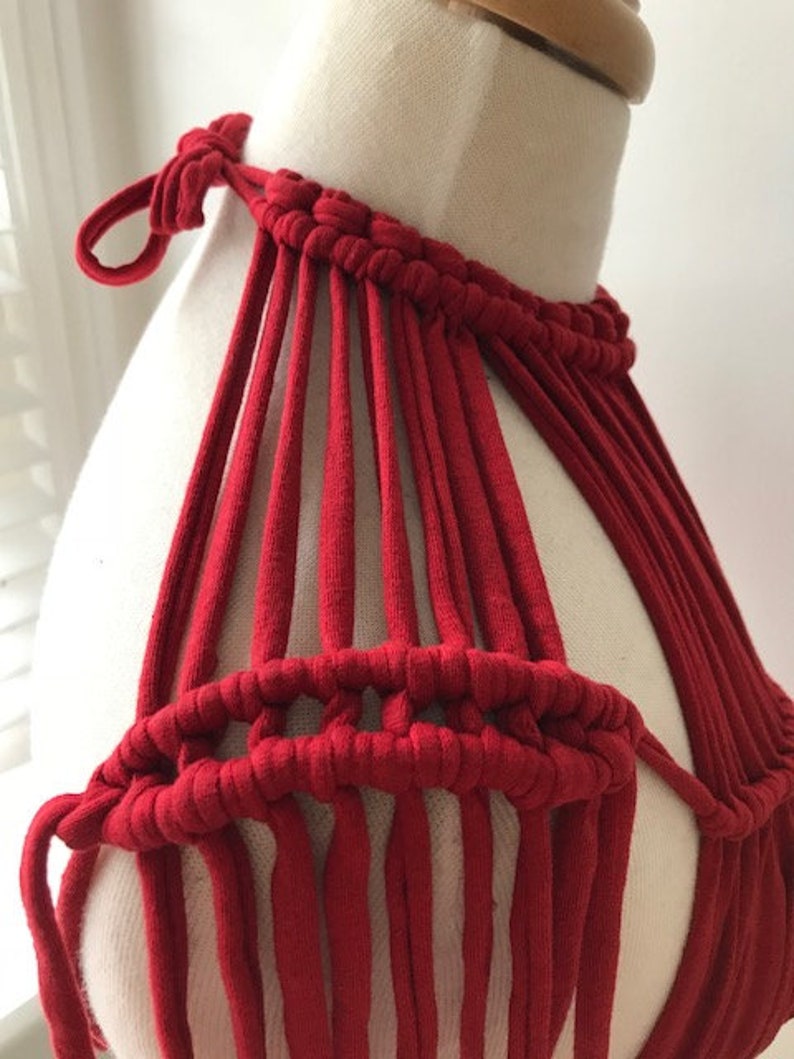 The Empire Crop Red Macrame Tassel Cropped Top - Etsy