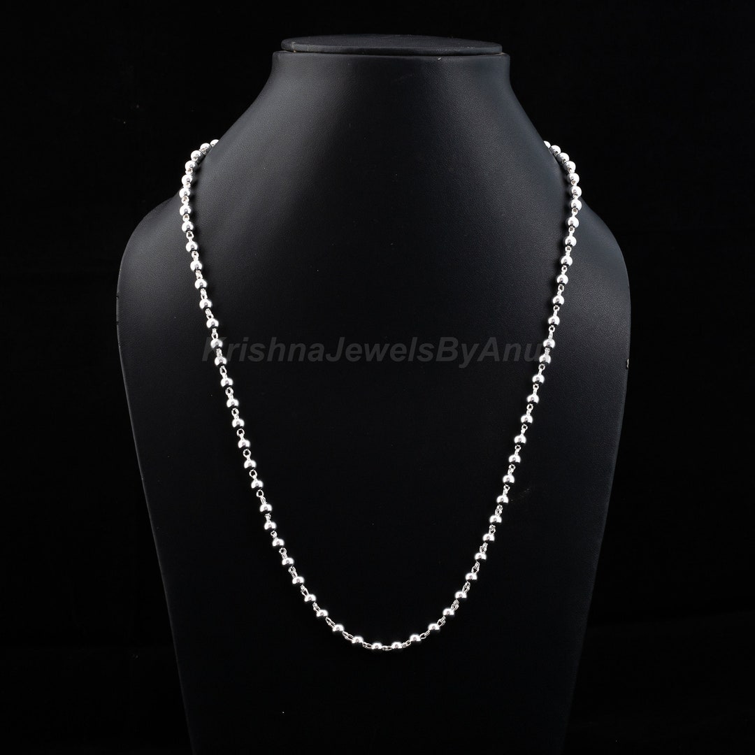 925 Sterling Silver Chain Necklace - Ball Beads Chain Necklace ...