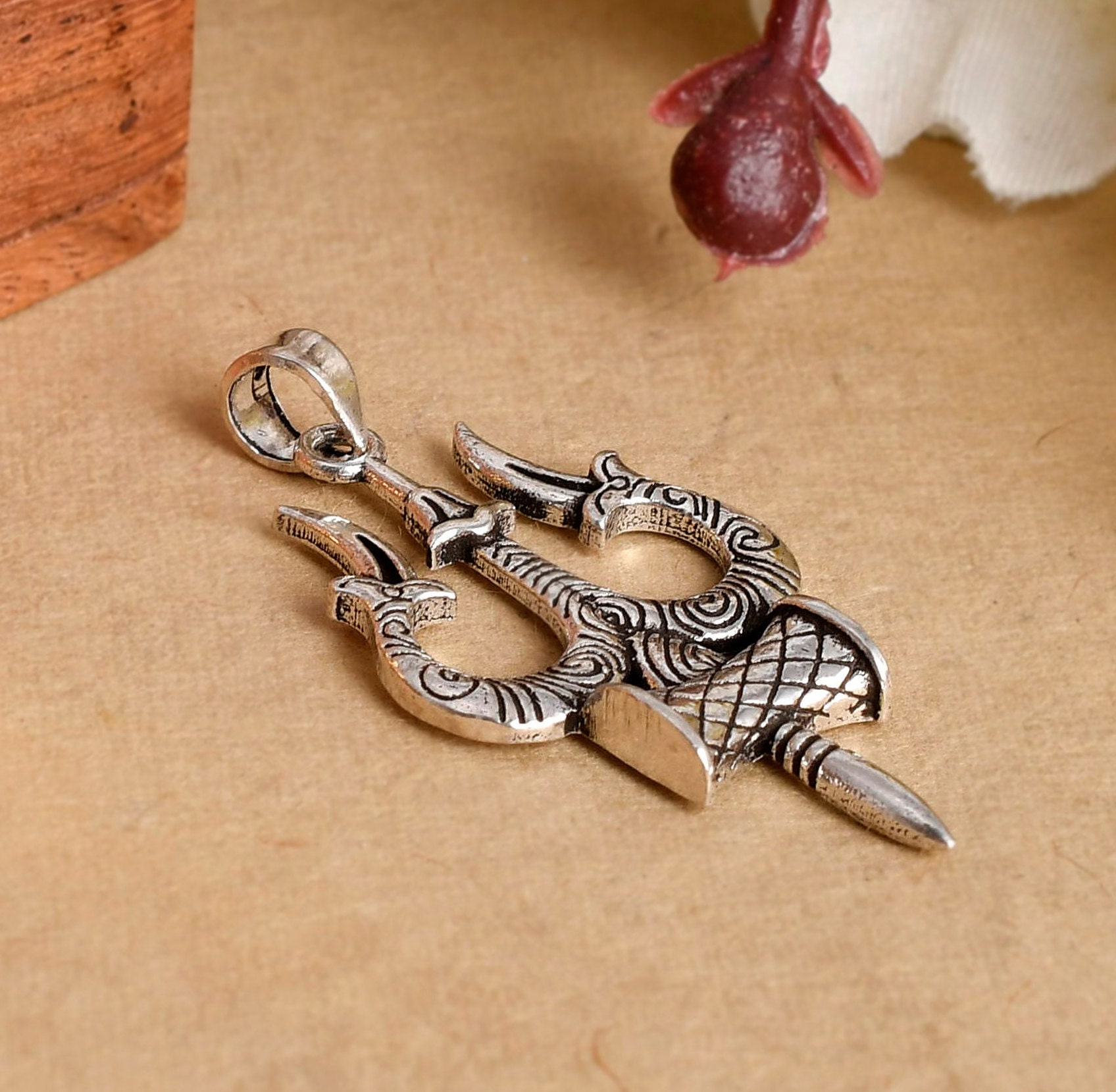 Lord Shiva Trishul Pendant - Solid 925 Sterling Silver Pendant ...