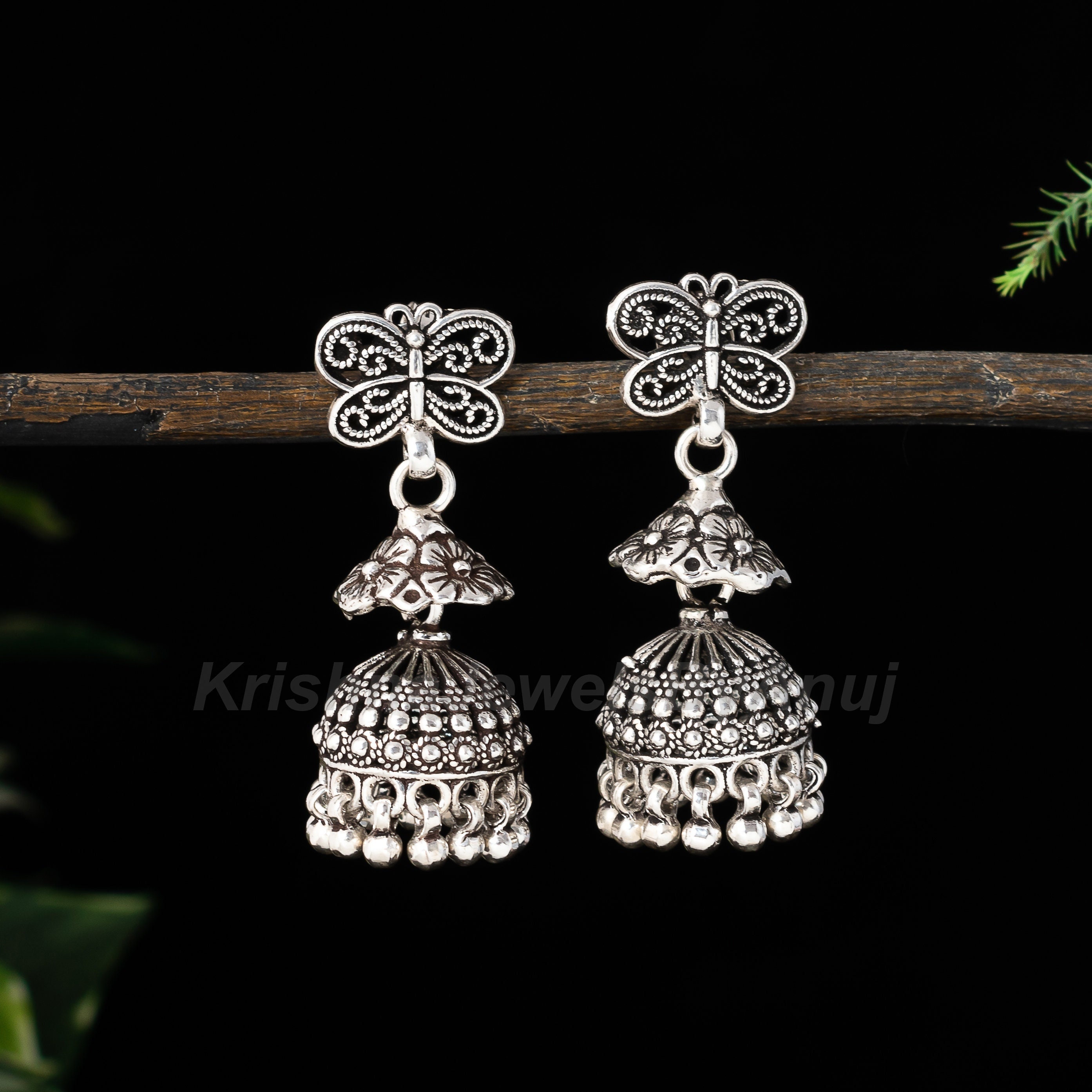 Gorgeous Butterfly Earring 925 Solid Sterling Silver Traditional Indian Jhumka Earring Oxidised Earring Party Wear Earring