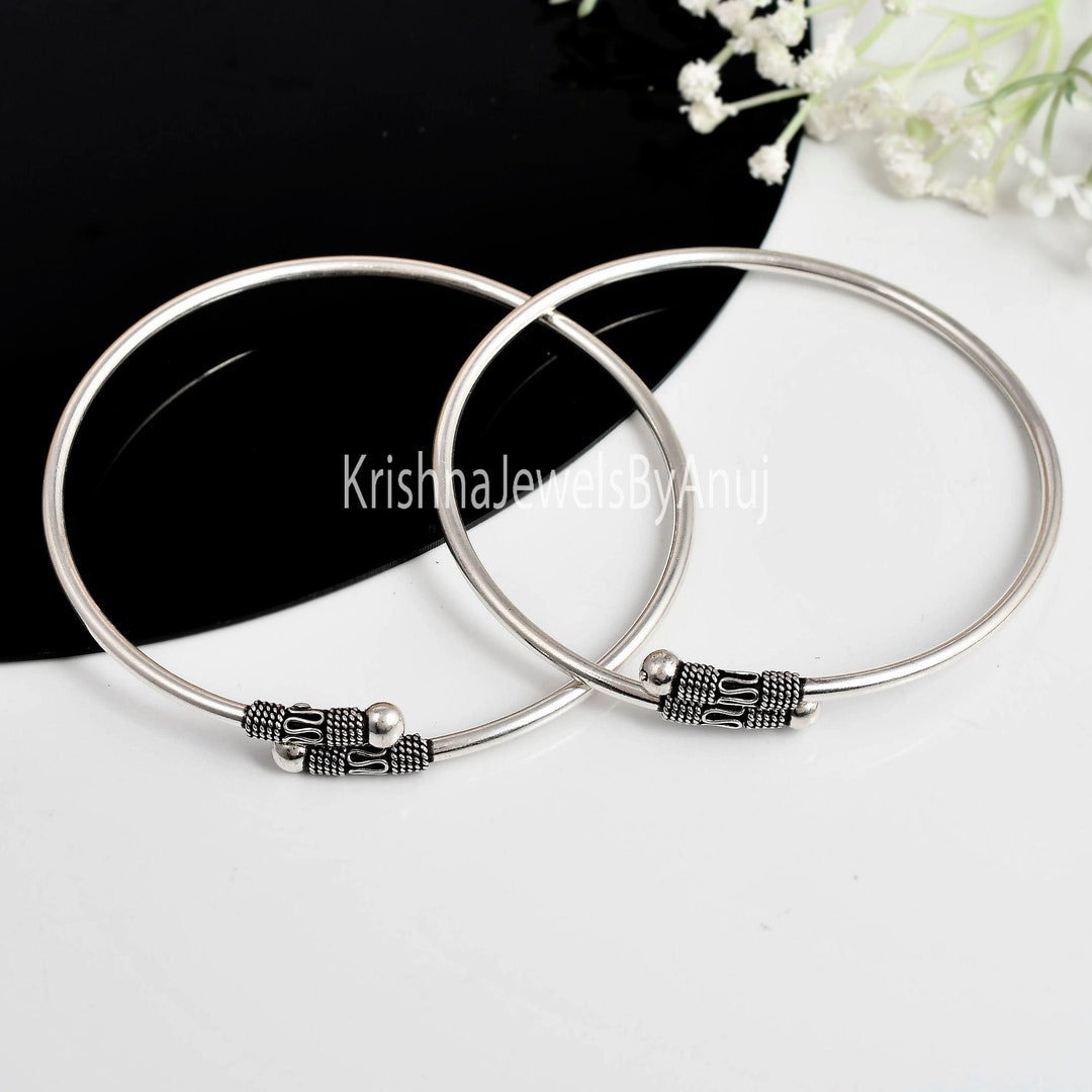 925 Sterling Silver Feet Ankle Bangle - Oxidize Silver Flexible Feet ...
