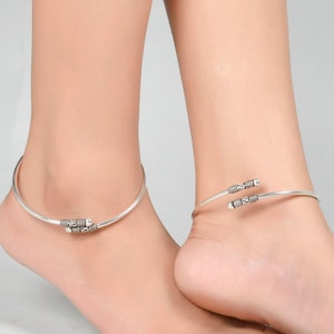 925 Sterling Silver Feet Ankle Bangle - Oxidize Silver Flexible Feet ...
