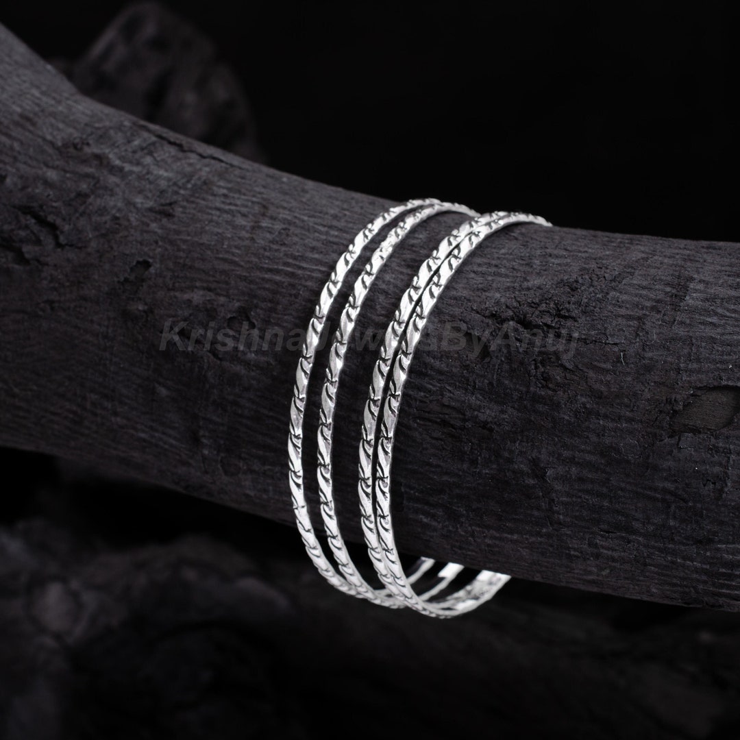 Handmade Stacking Silver Bangles Pair - 925 Sterling Silver Bangle ...