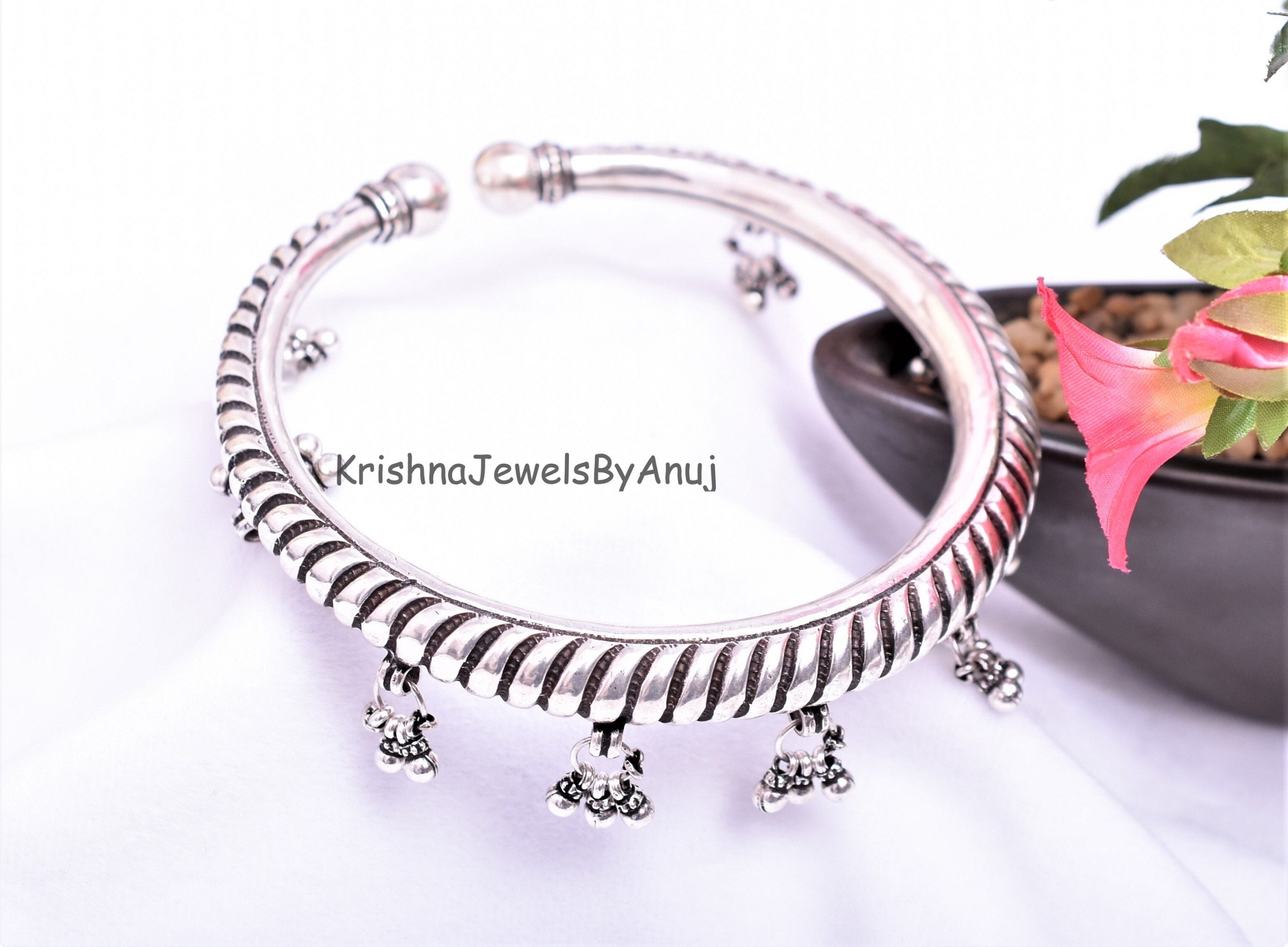 German Oxidised Silver Pcs Traditional Antique Ghungroo Design Bangle ...