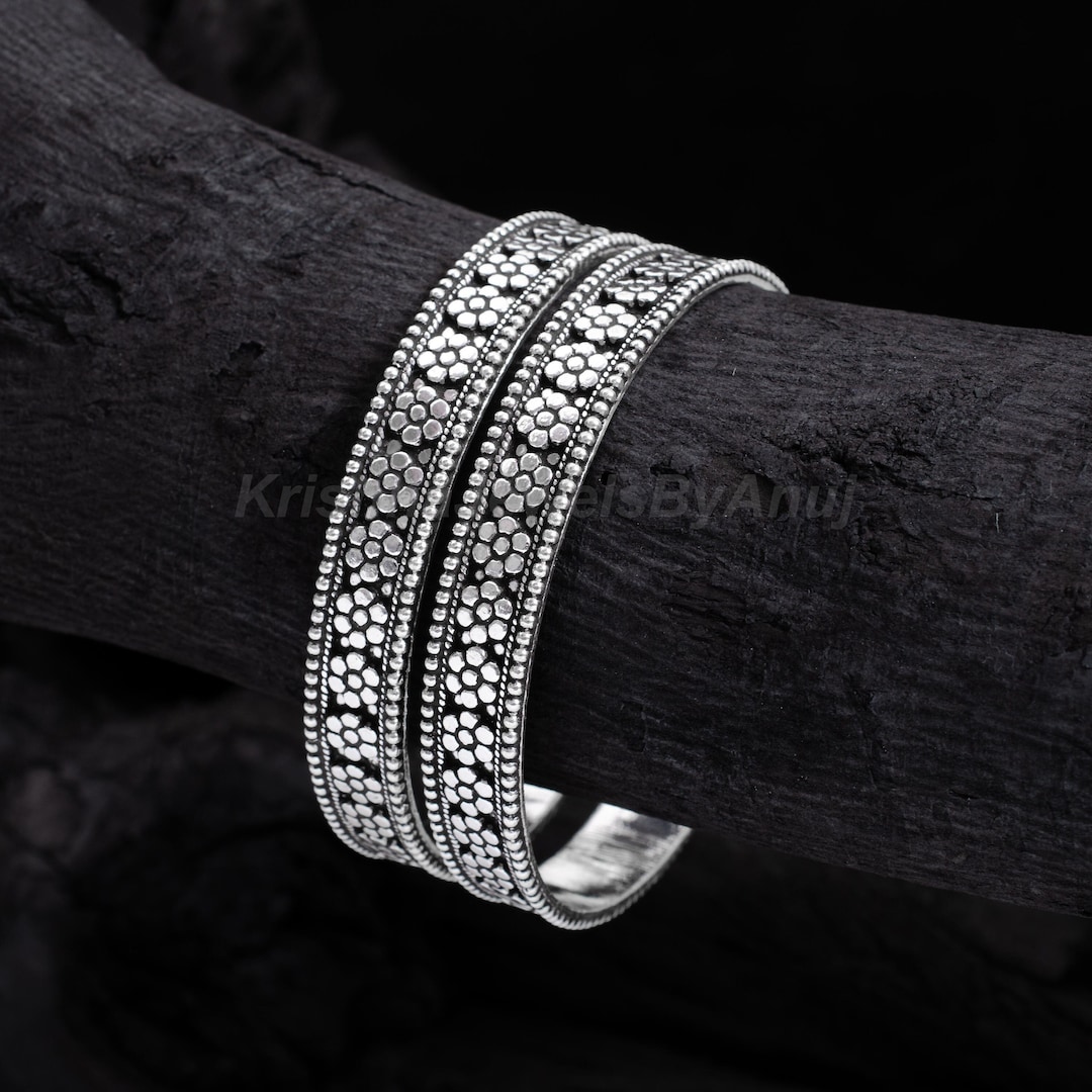 Amazing Flower Silver Bangle Pair 925 Sterling Silver Bangle Jewelry ...