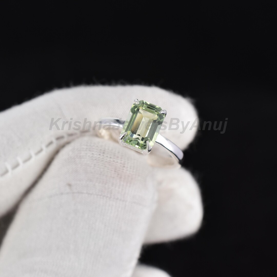 Natural Green Amethyst Ring - 925 Solid Silver Sterling Ring - Gemstone ...