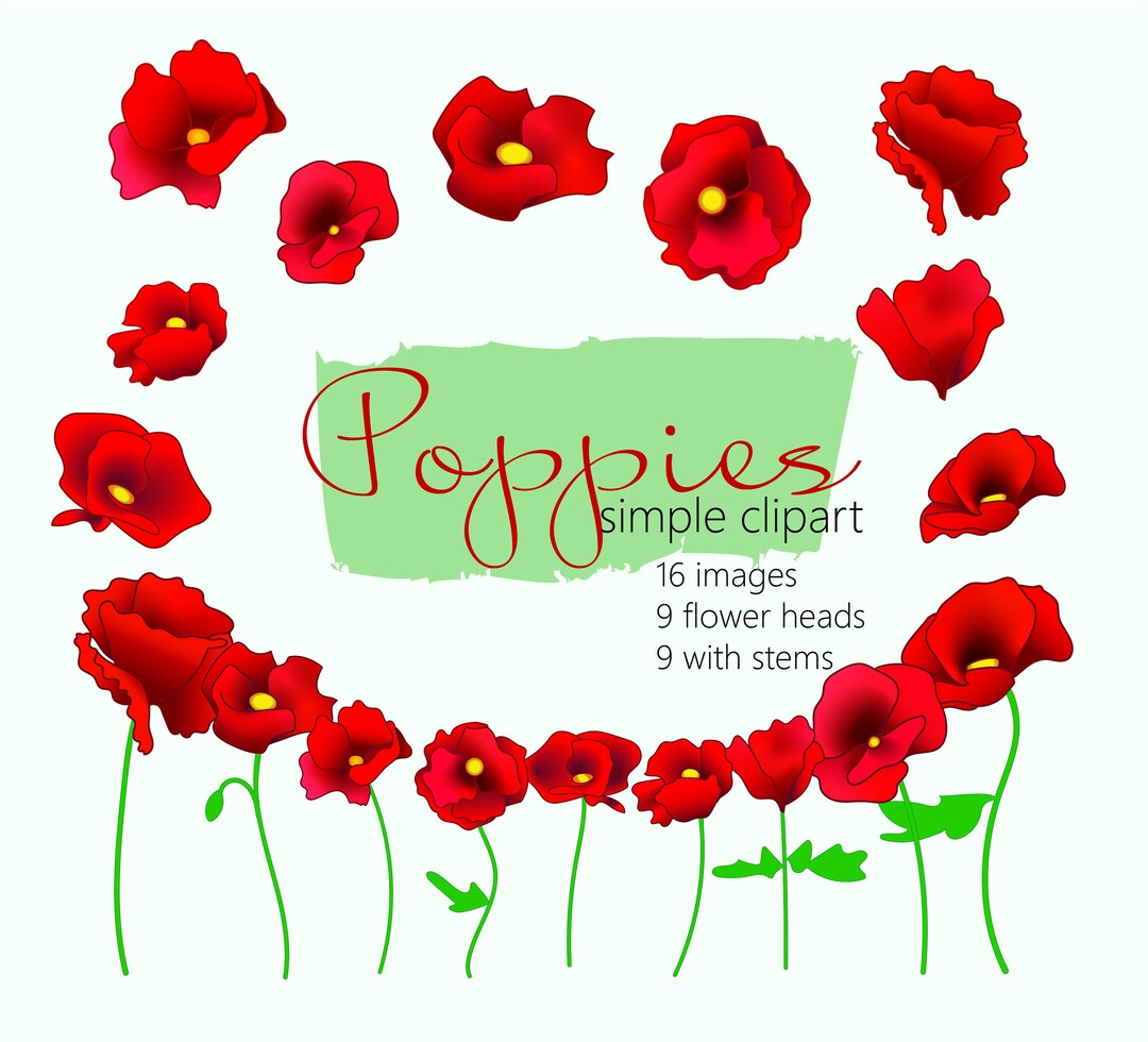 Simple Red Poppy Clipart - Bundle of 16 Images for Personal and ...