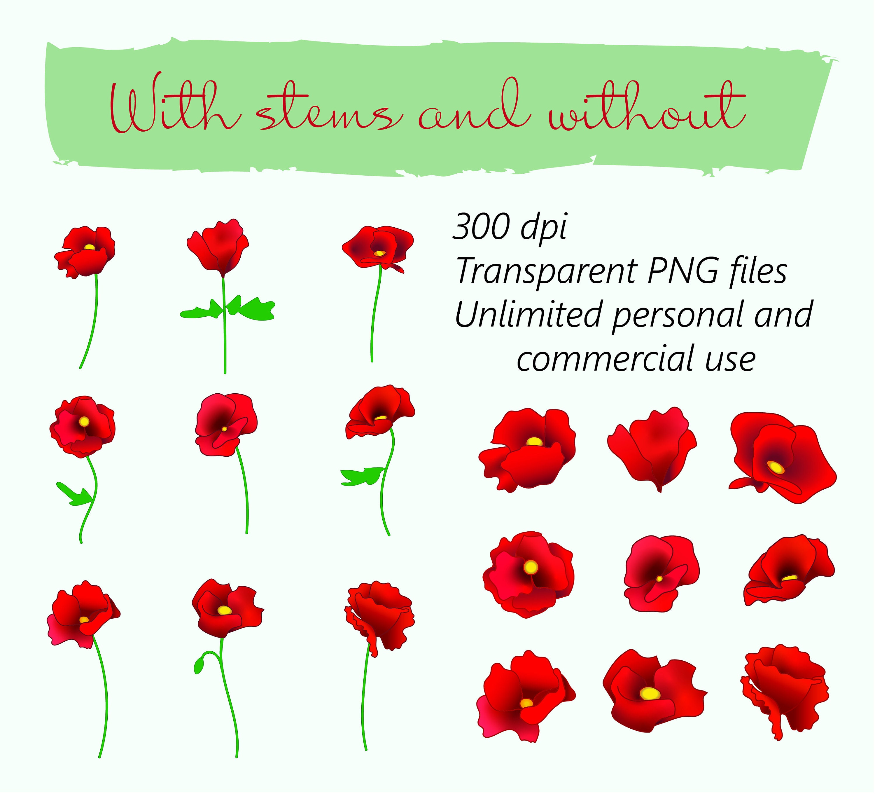 Simple Red Poppy Clipart - Bundle of 16 Images for Personal and ...