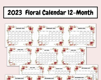 Printable Calendar, 2023, Dated, 12 Month, Fillable, Simple, Digital ...