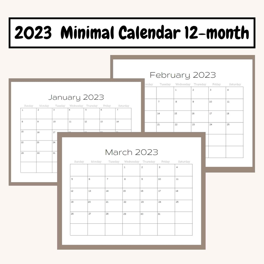 Printable Calendar, 2023, Dated, 12 Month, Fillable, Simple, Digital ...