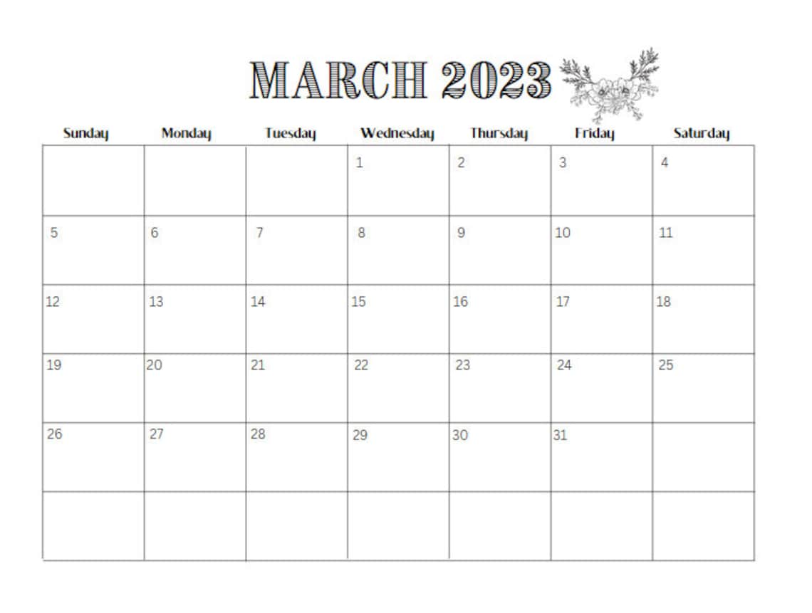 Printable Calendar, 2023, Dated, 12 Month, Fillable, Simple, Digital ...