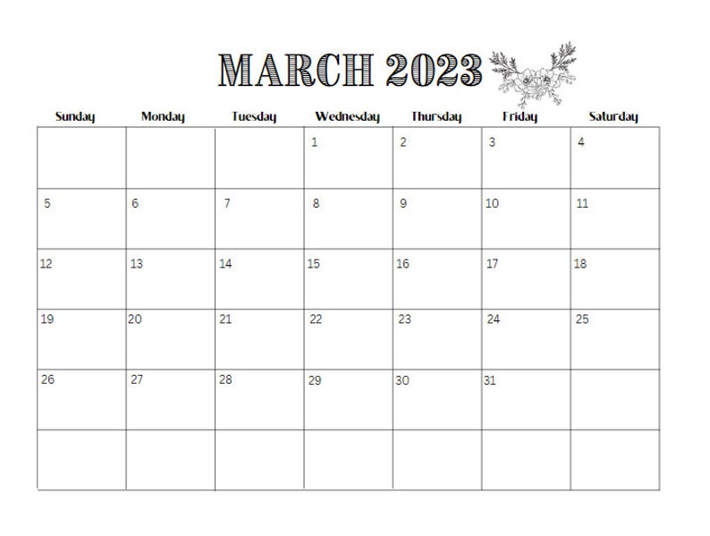 Printable Calendar, 2023, Dated, 12 Month, Fillable, Simple, Digital ...