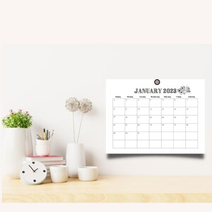Printable Calendar, 2023, Dated, 12 Month, Fillable, Simple, Digital ...