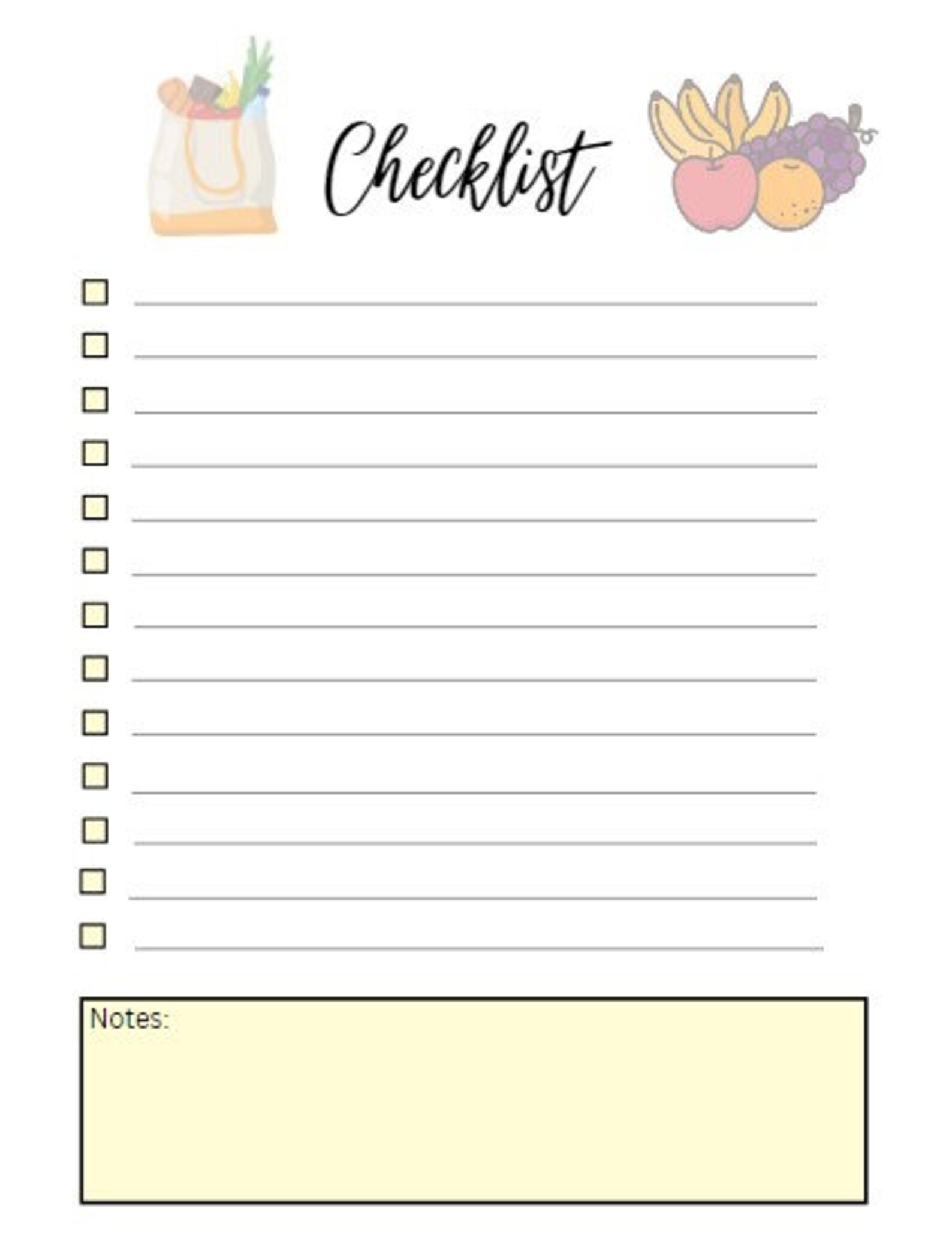 Minimalist Checklist, Blank Checklist, Shopping List, to Do List ...