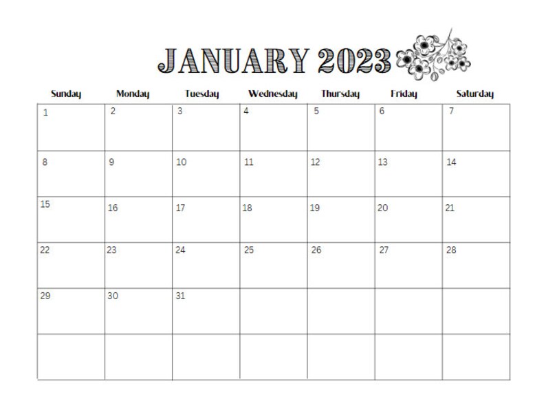 Printable Calendar, 2023, Dated, 12 Month, Fillable, Simple, Digital ...