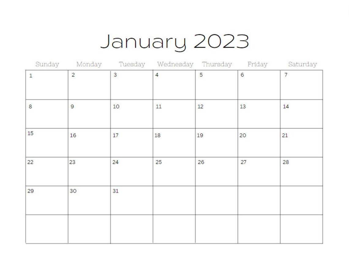 Printable Calendar, 2023, Dated, 12 Month, Fillable, Simple, Digital ...