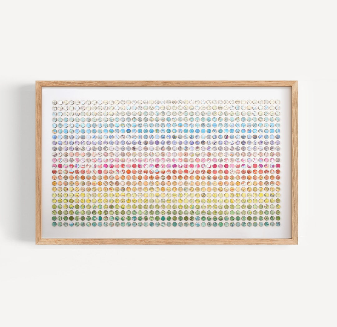 Original Map Collage Art, Landscape Rainbow Map Dots Artwork, Ready to ...