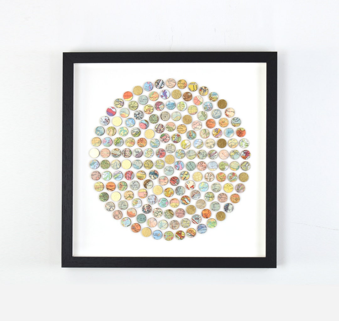 Custom Map Artwork, Original 3D Wall Art Collage, Vintage Map & Gold ...