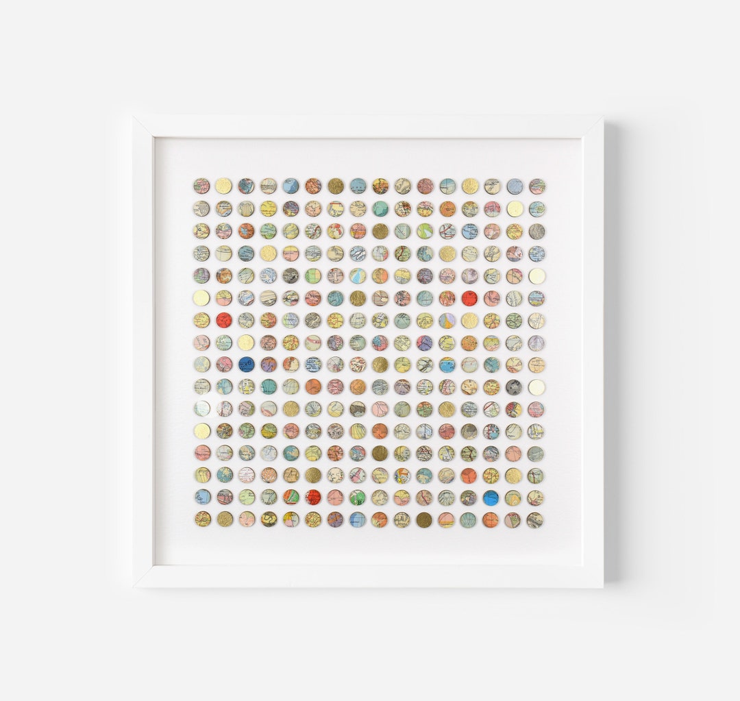 Original Wall Art, 256 World Map Dots Artwork, 3d Mixed Media Paper ...