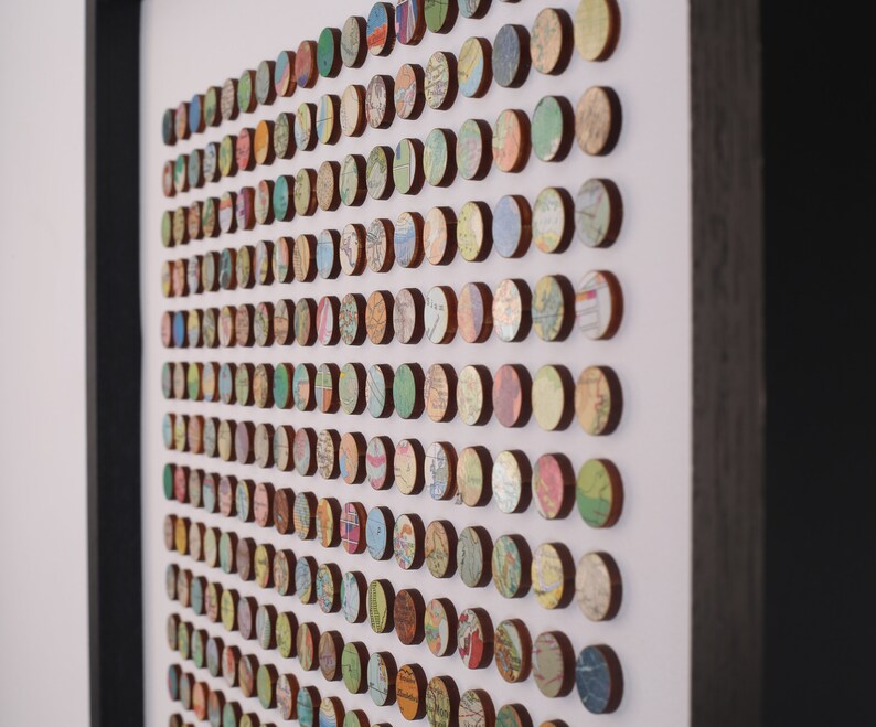 Original Wall Art Map Dots Artwork Mixed Media Collage 3d - Etsy