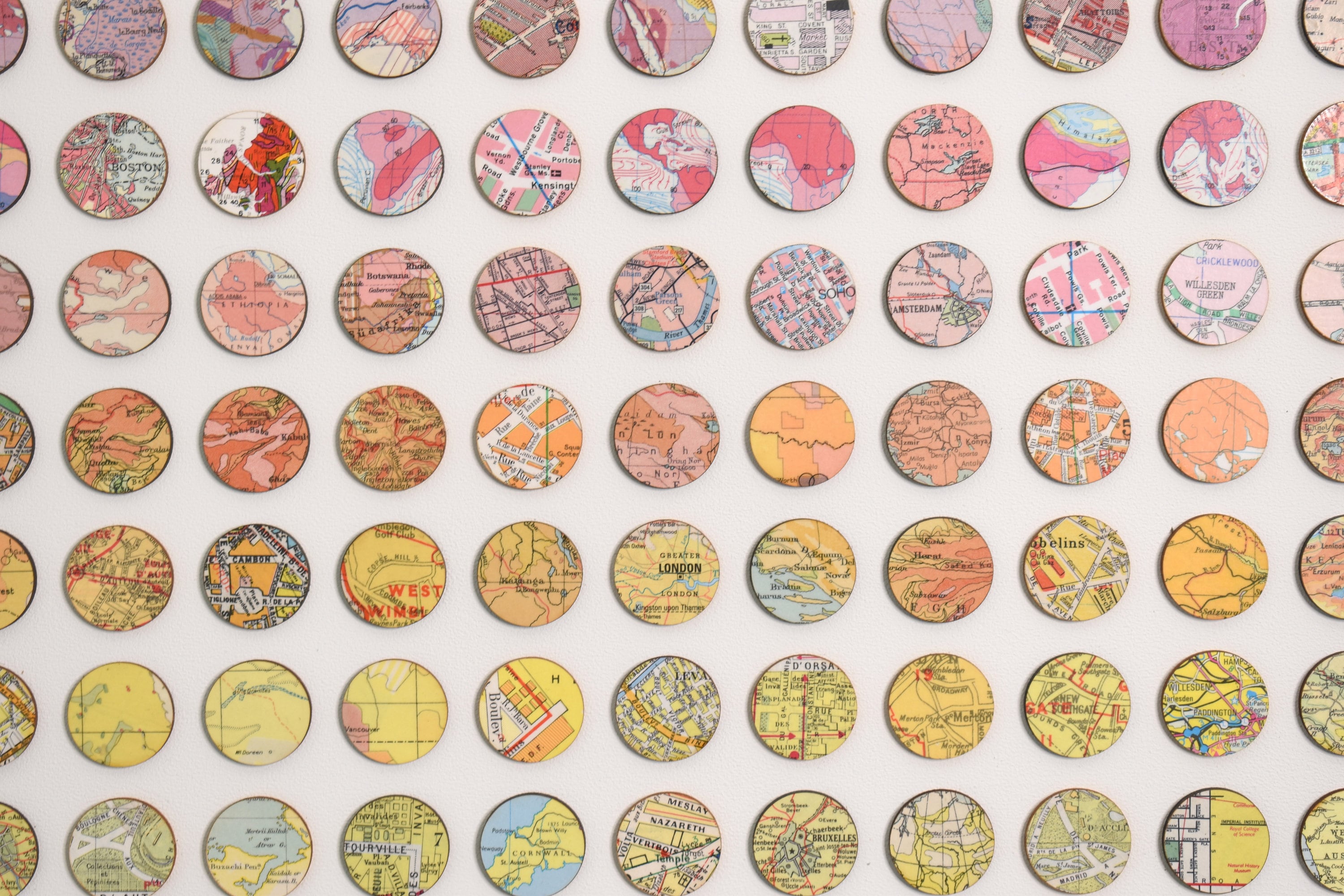 Original Map Artwork, Large Scale Map Dots 3D Collage, Colourful ...