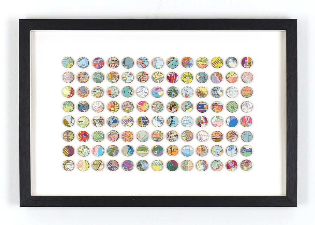 Original Map Dot Collage, 104 World Map Dots, Handmade Wall Art ...