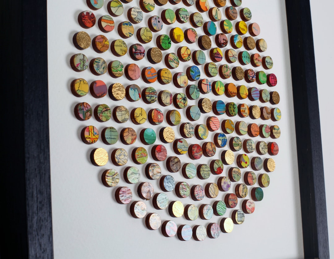 Original Art, Map Dots Original 3D Artwork, Wall Art Collage, Geometric ...