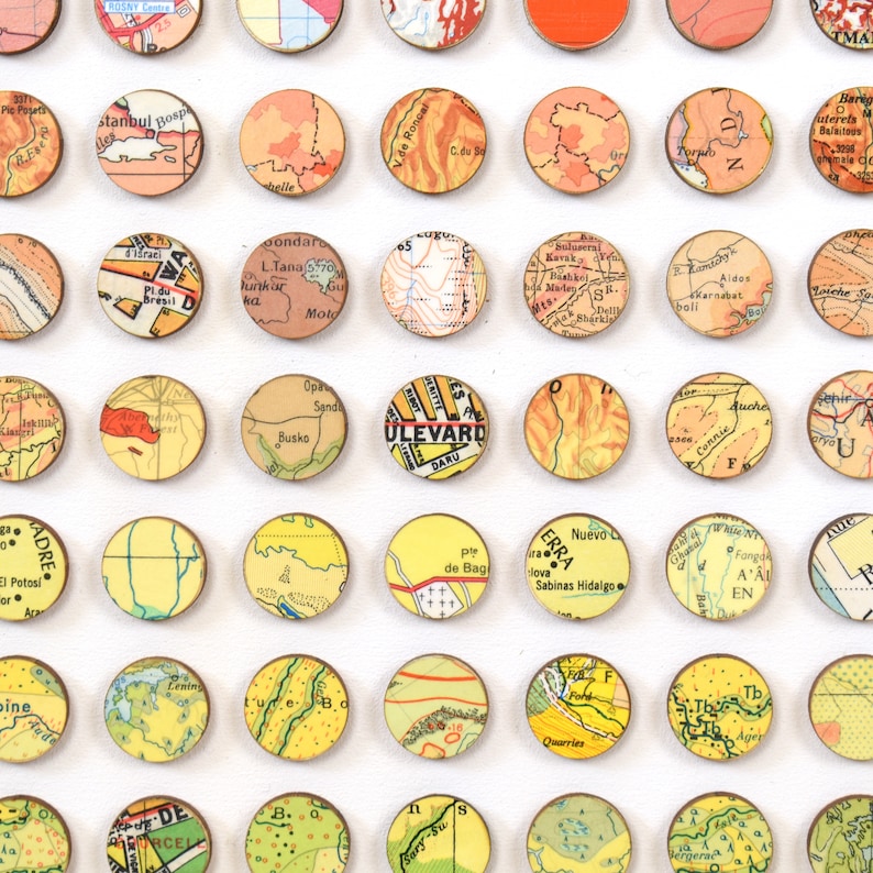 Original Map Collage Art, Landscape Rainbow Map Dots Artwork, Ready to ...