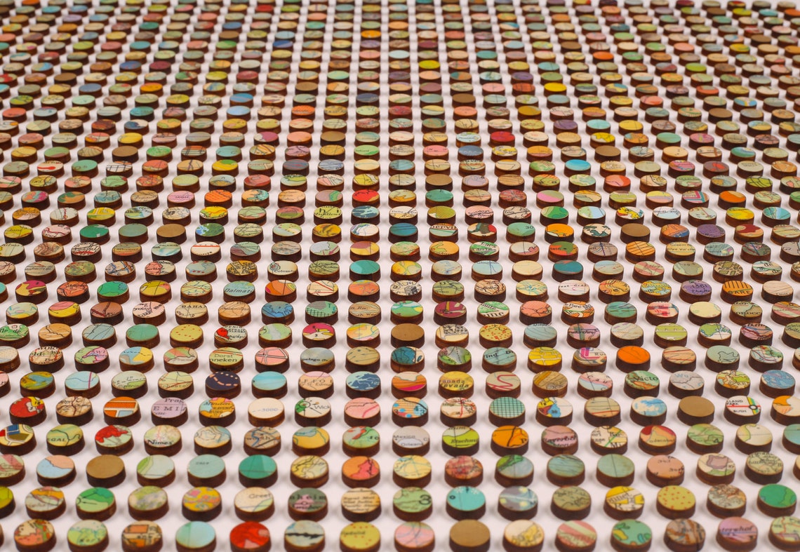 Original 3D Map Collage Original Geometric Art Map Dots - Etsy