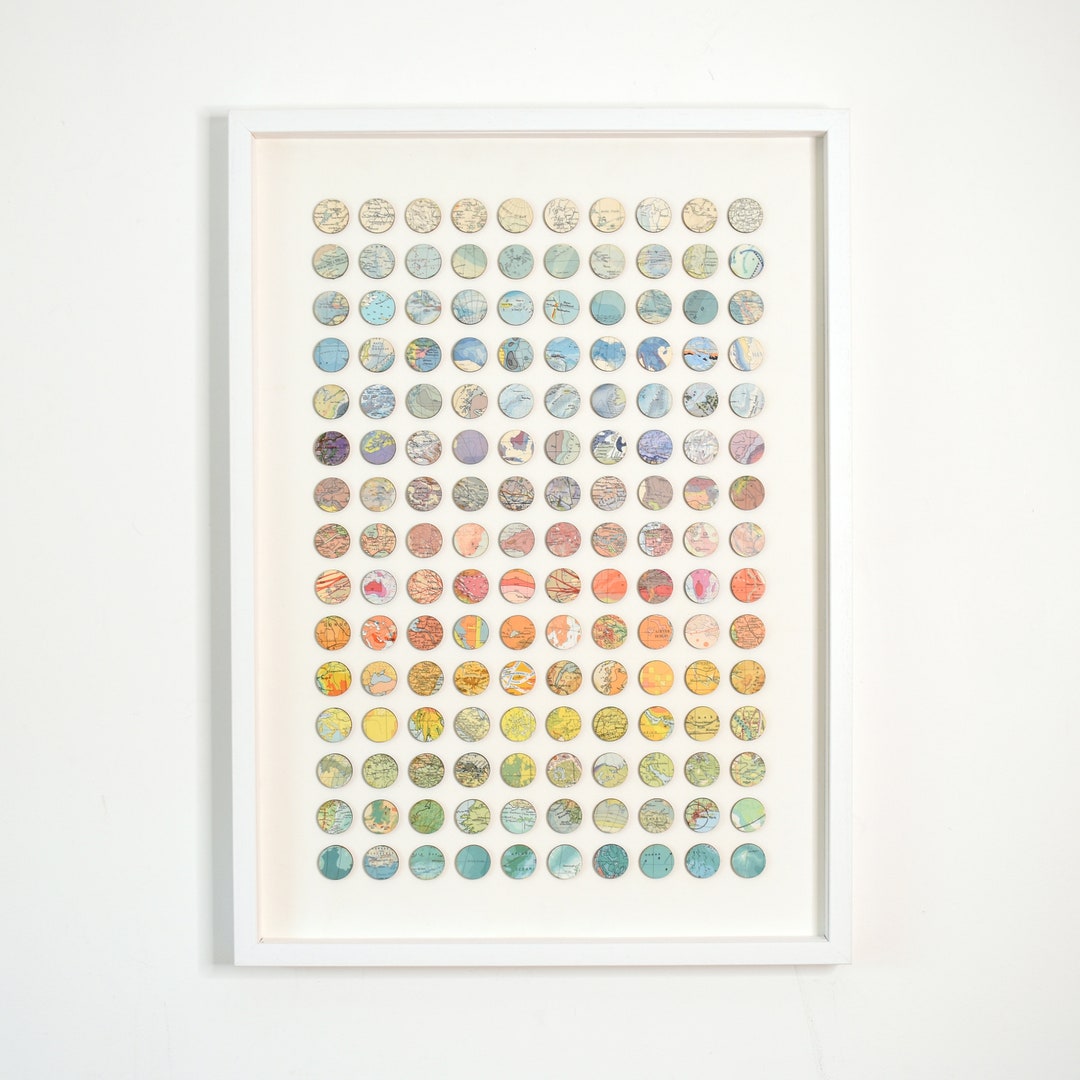 Custom Map Original Mixed Media Artwork, World Map Dots 3D Art, Rainbow ...