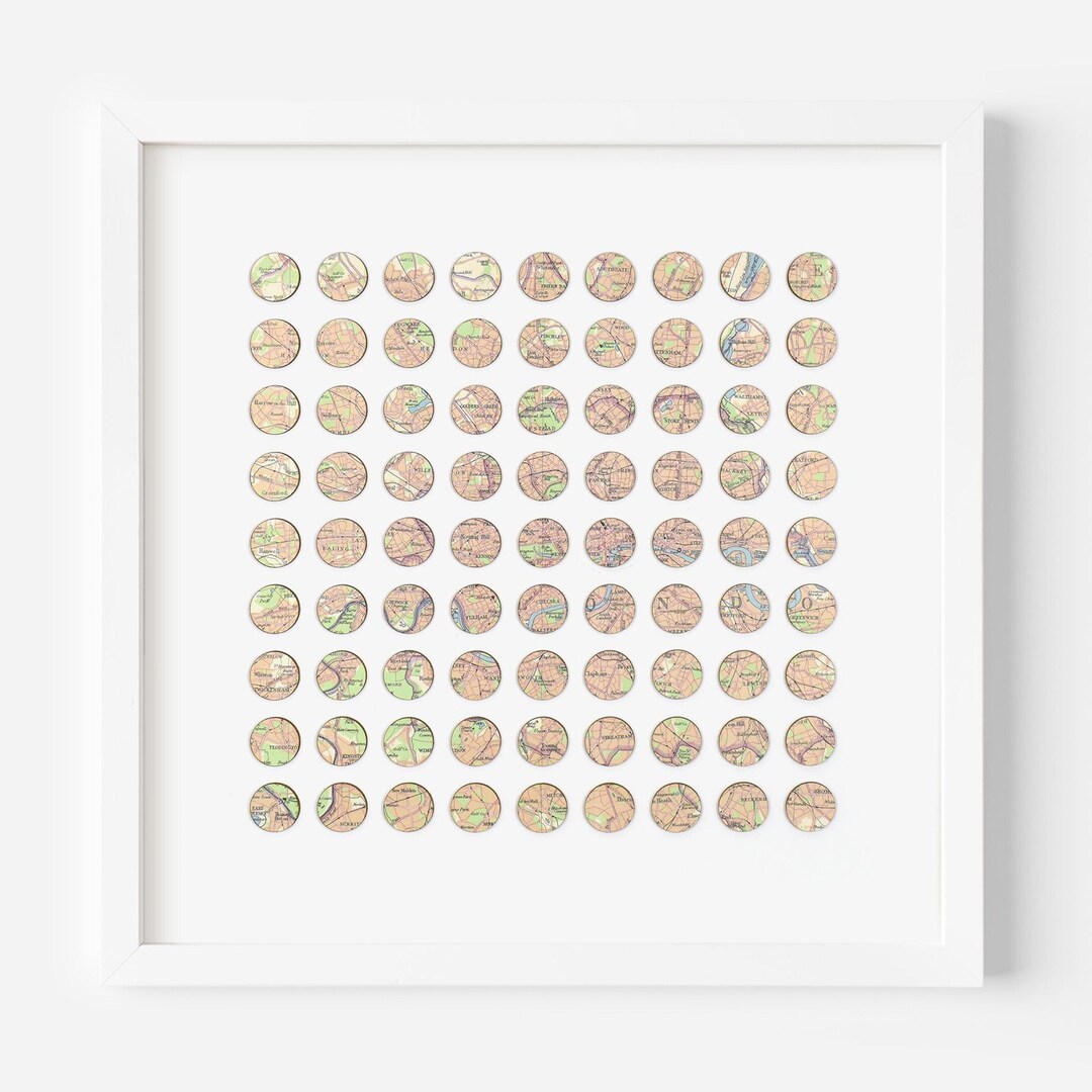 Original 3D London Map Dots Artwork, Greater London Vintage Map Art ...