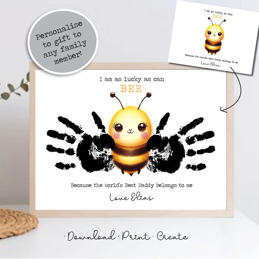 Bee Handprint Art | Personalised Printable Valentines Gift for Mum Dad ...
