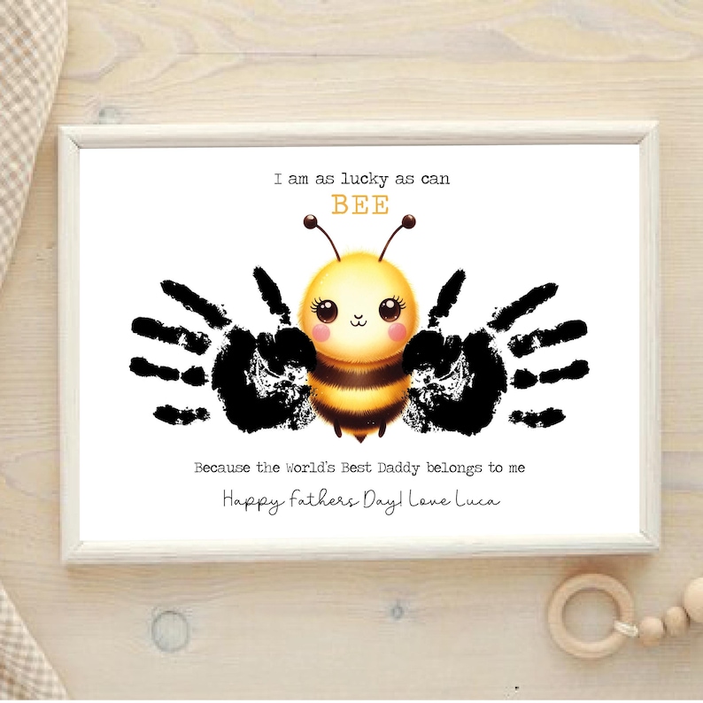 Bee Handprint Art | Personalised Printable Valentines Gift for Mum Dad ...
