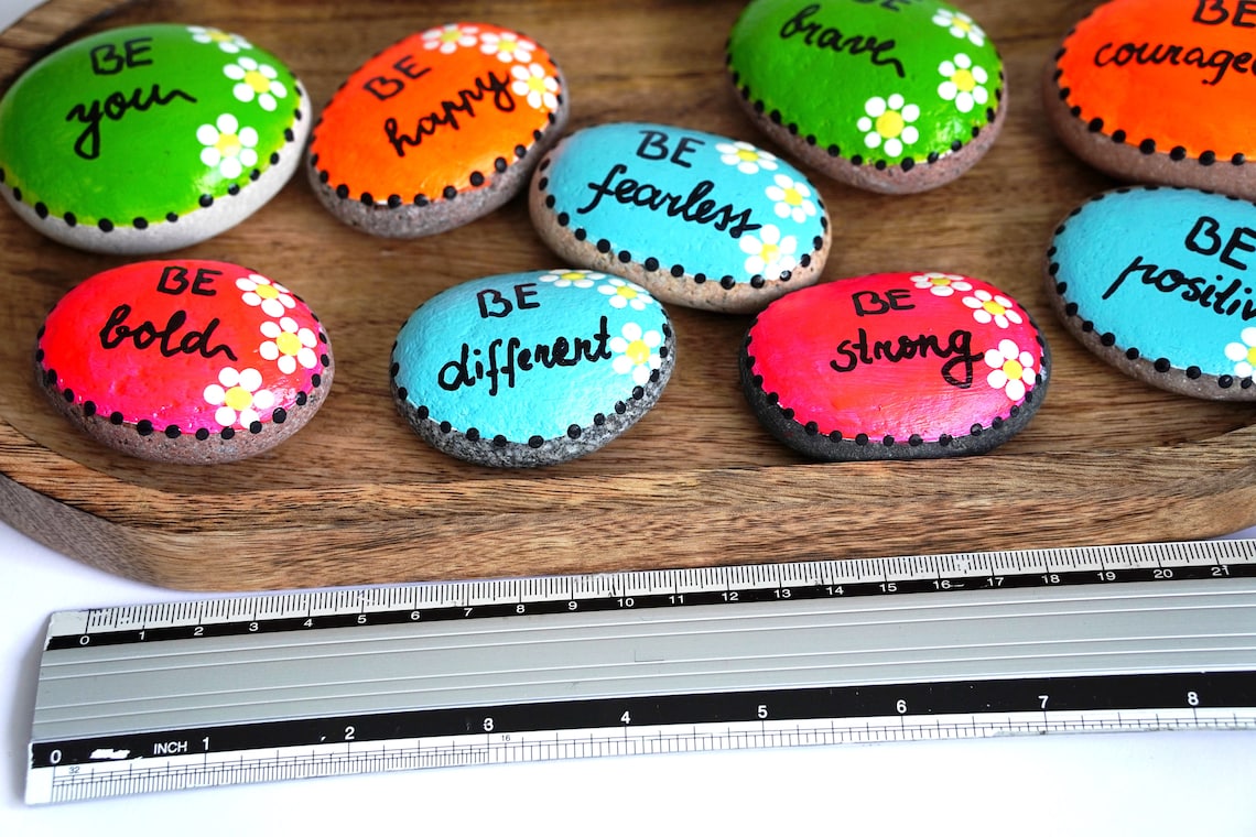 Hand Painted Affirmations Blue Word Stones Gift for Mom - Etsy