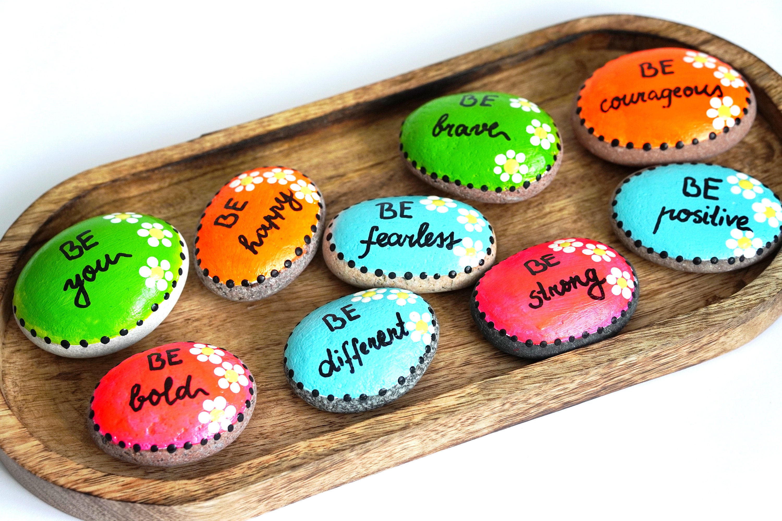 Hand Painted Affirmations Blue Word Stones Gift for Mom - Etsy