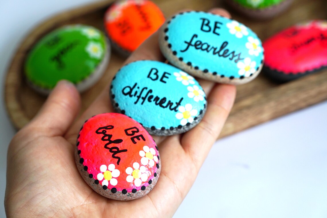 Hand Painted Affirmations Blue Word Stones Gift for Mom - Etsy