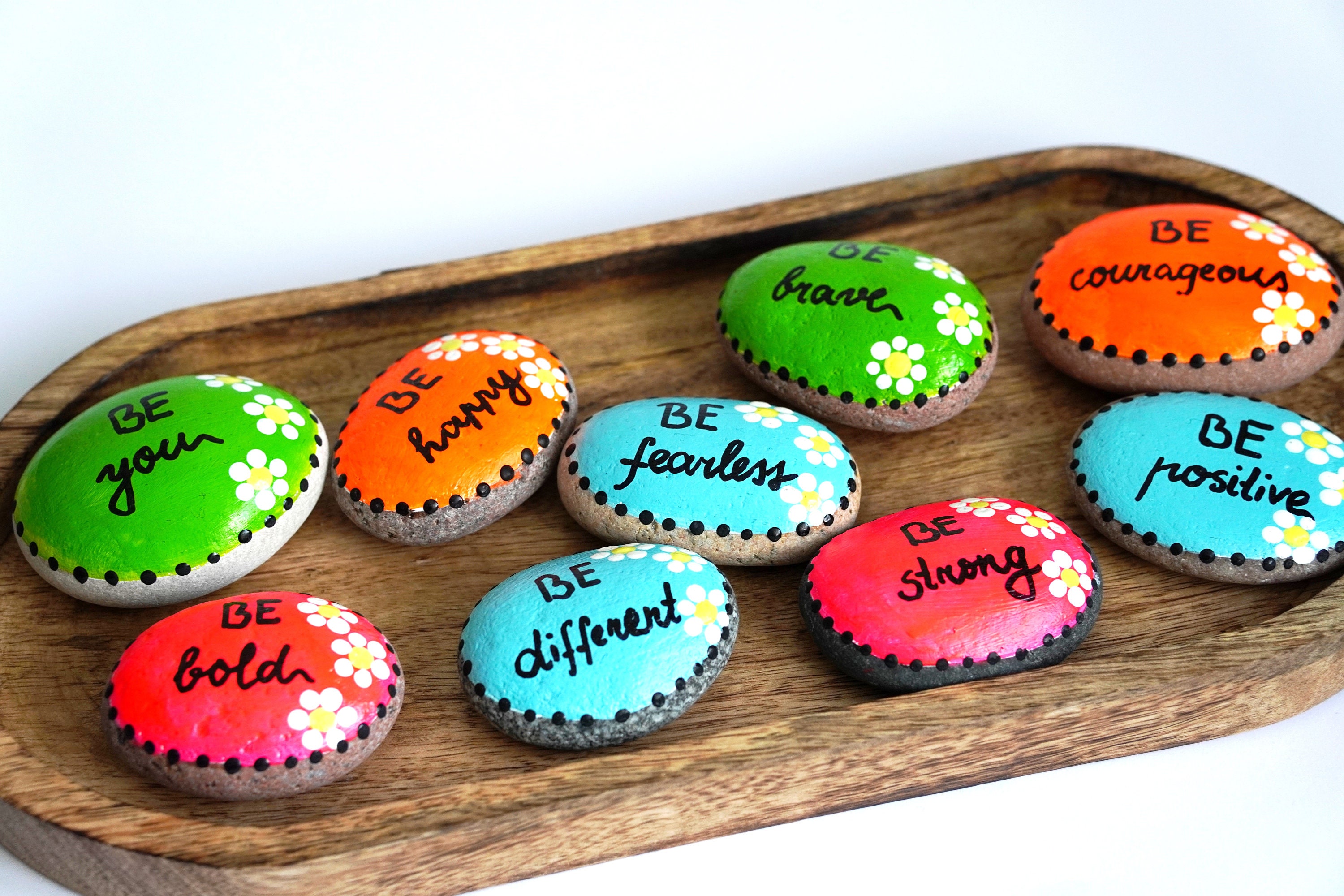 Hand Painted Affirmations Blue Word Stones Gift for Mom - Etsy