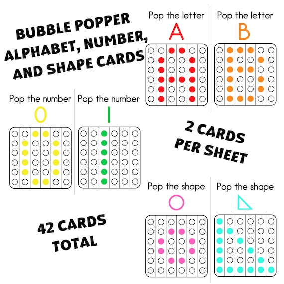 Bubble Popper Activity Cards | Etsy