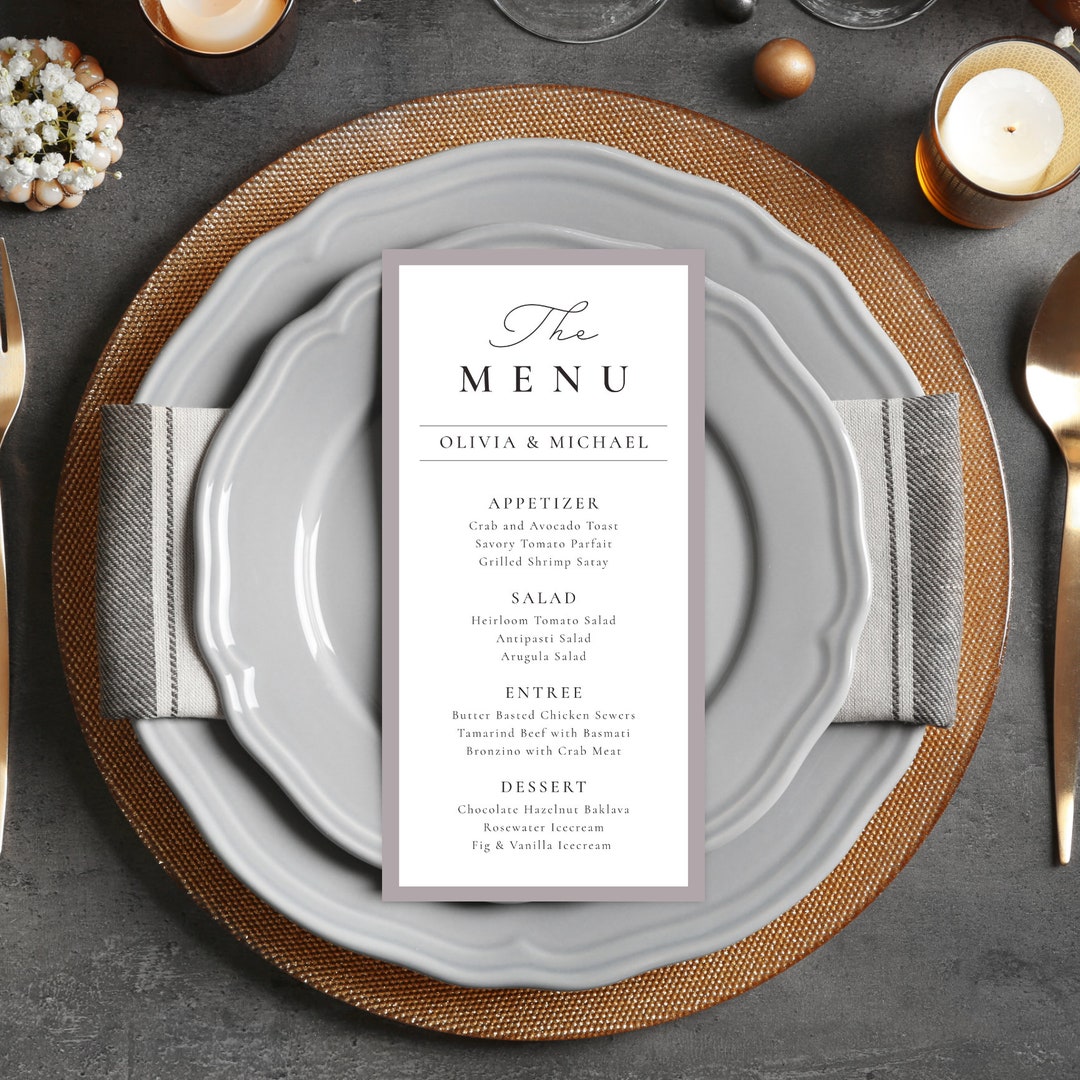 Contemporary Event Dinner Menu 4x9, Menu Card, Modern Menu, Wedding ...