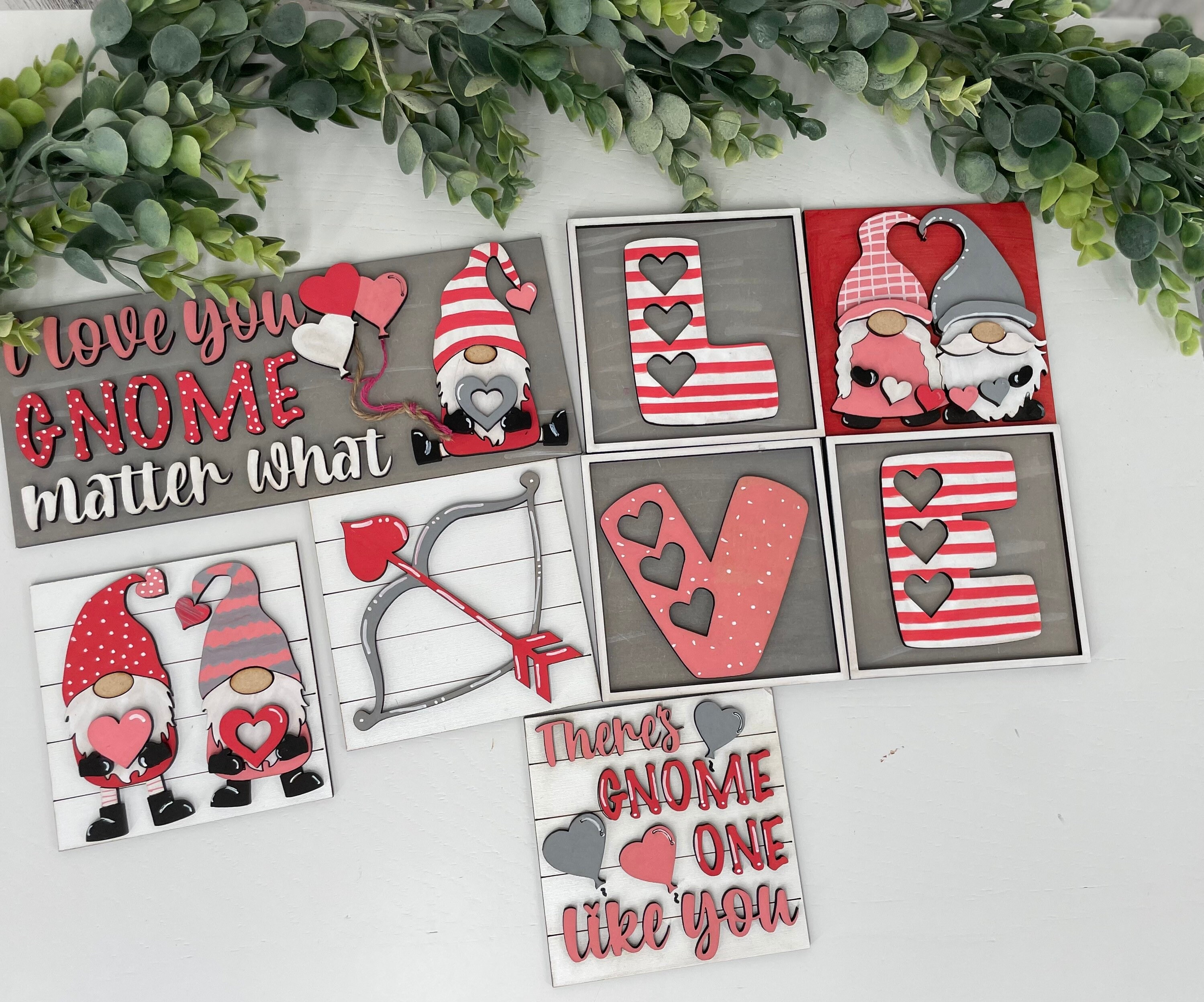 Gnome Tile Set Gnome Valentine's Day Decor | Etsy