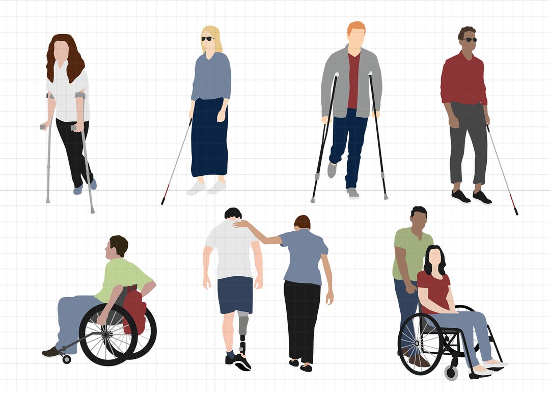 Flat Vector People Illustration - Pack of 7 - Disabilities, Handicap - Etsy