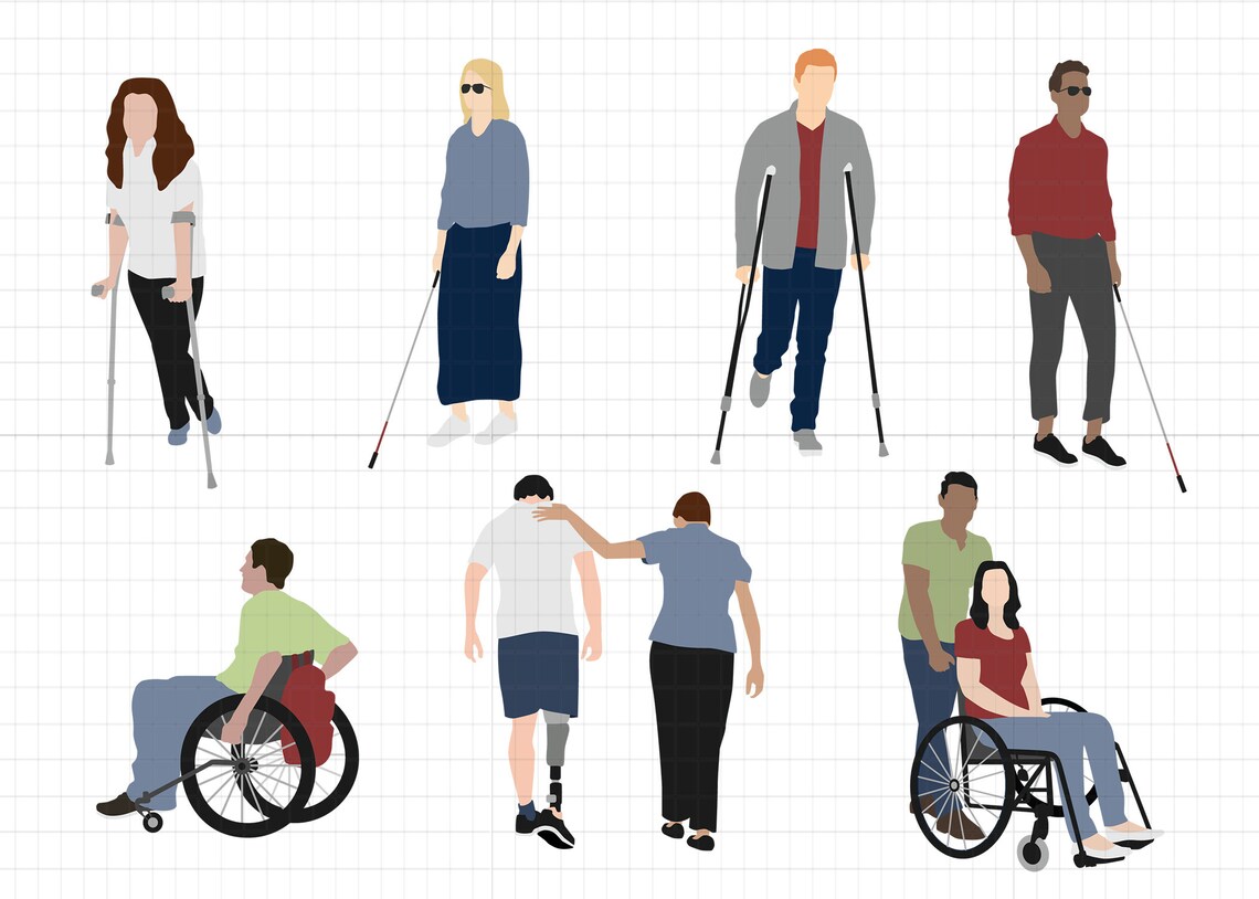 Flat Vector People Illustration - Pack of 7 - Disabilities, Handicap - Etsy