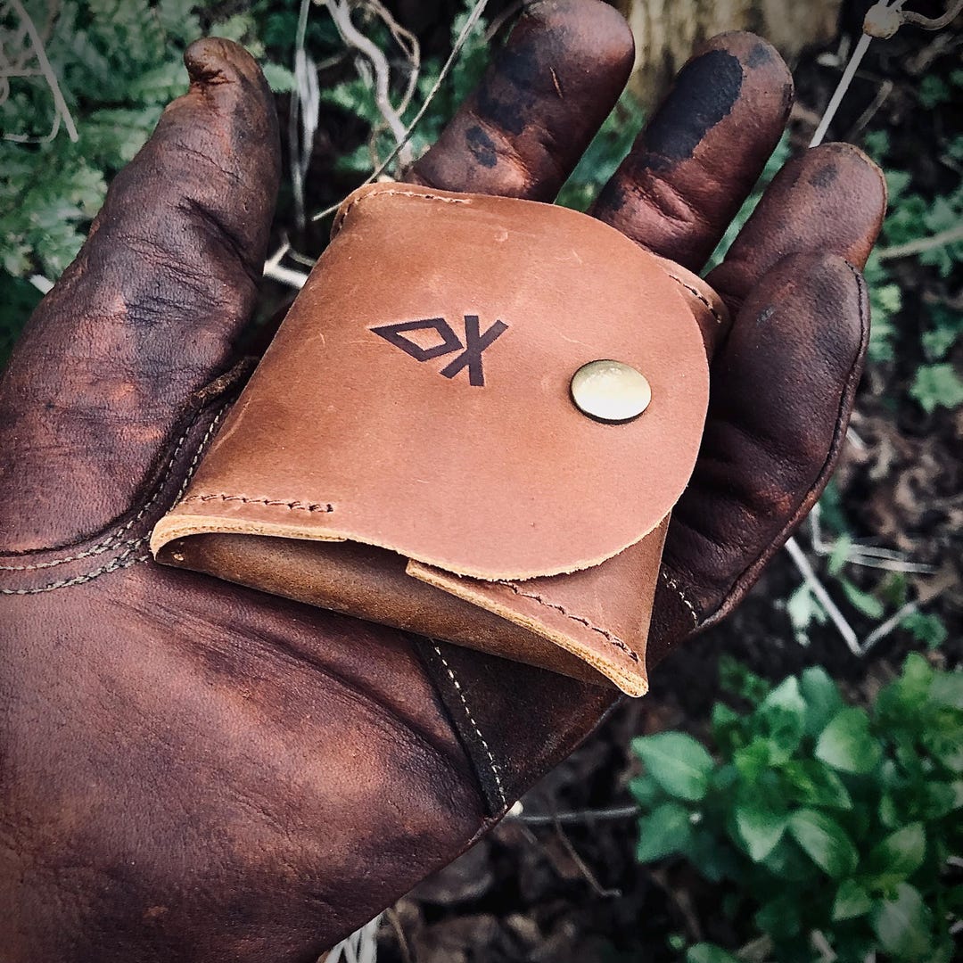 Leather Mini Fire Pouch | Thick Mini Button Close Storage | Natural ...