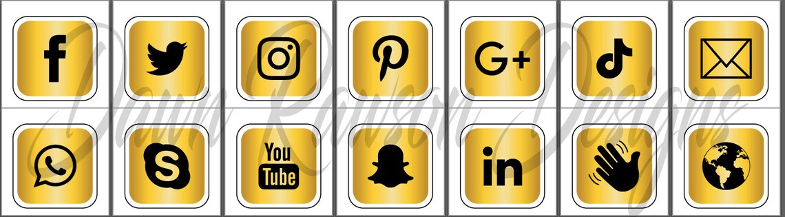 Gold Square Metallic Social Media Icons, Great for Branding, Resumes ...