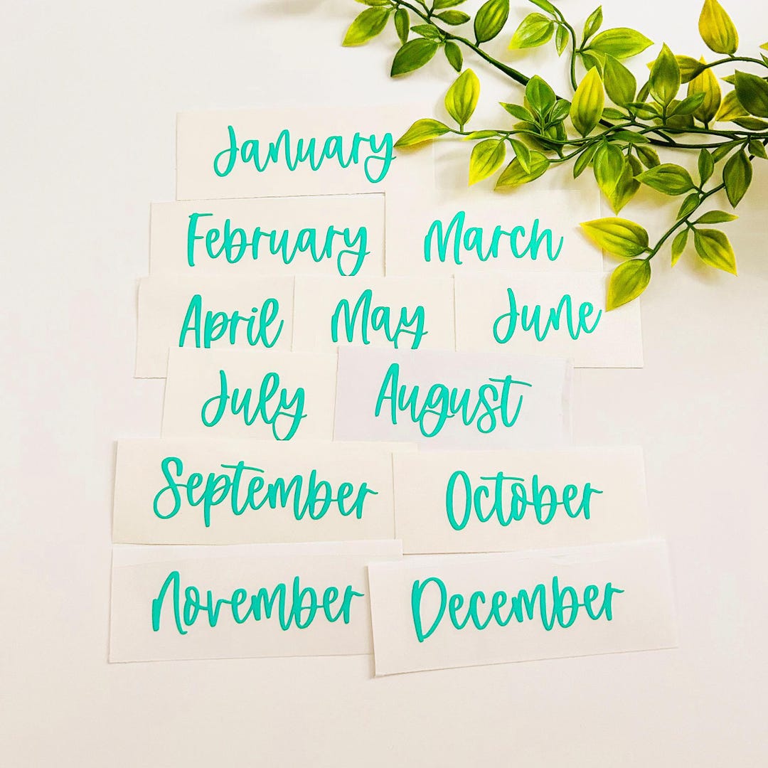 Month Stickers, Months of the Year Decals, Water Resistant Vinyl ...