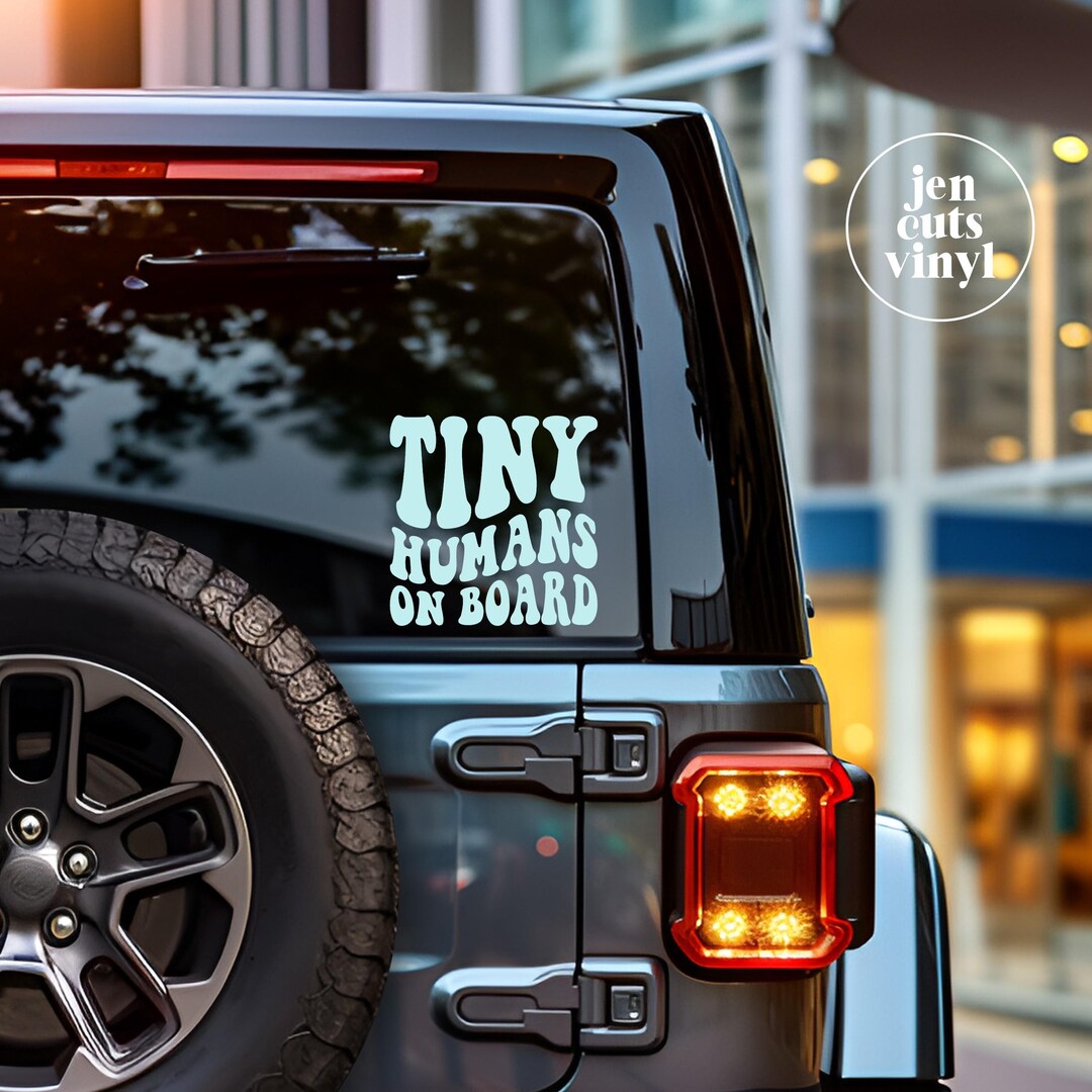 Tiny Humans on Board Decal, Water Resistant, Car Decal, Retro Baby on ...